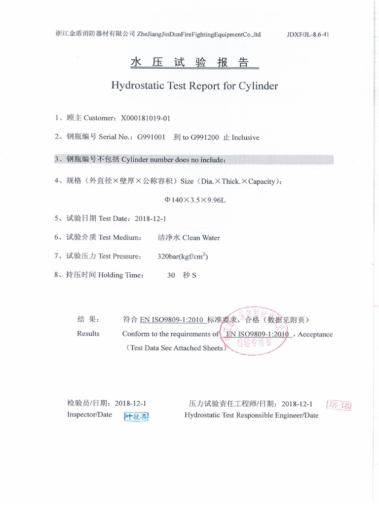 9017 Hydrostatic Test Report | PDF