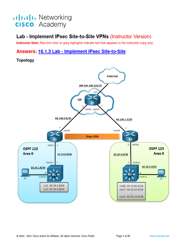 16.1.3 Lab - Implement IPsec Site-to-Site - ITExamAnswers | PDF | Virtual Private Network ...