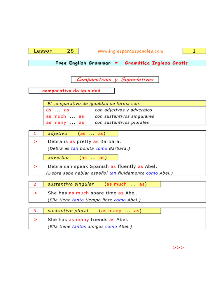 Lesson 28 Comparativos y Superlativos | PDF | Gramática | Morfología ...