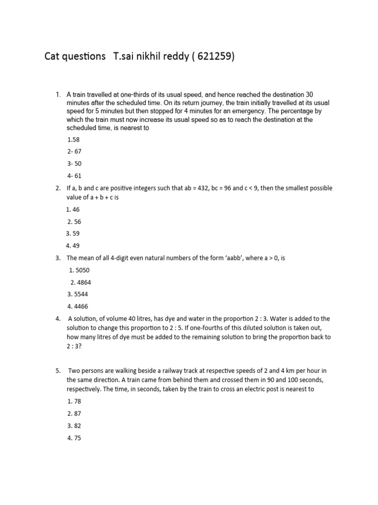 Cat Questions | PDF | Teaching Methods & Materials