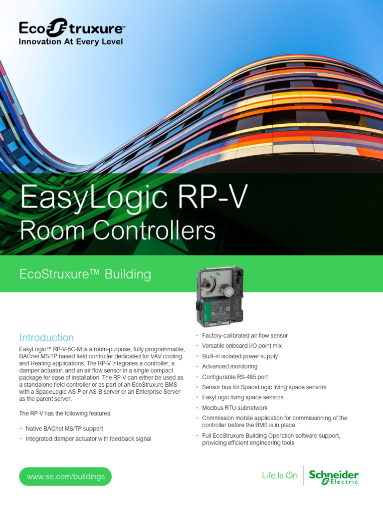 EasyLogic RP-V - Room Controllers Specification Sheet | PDF | Relay | Switch