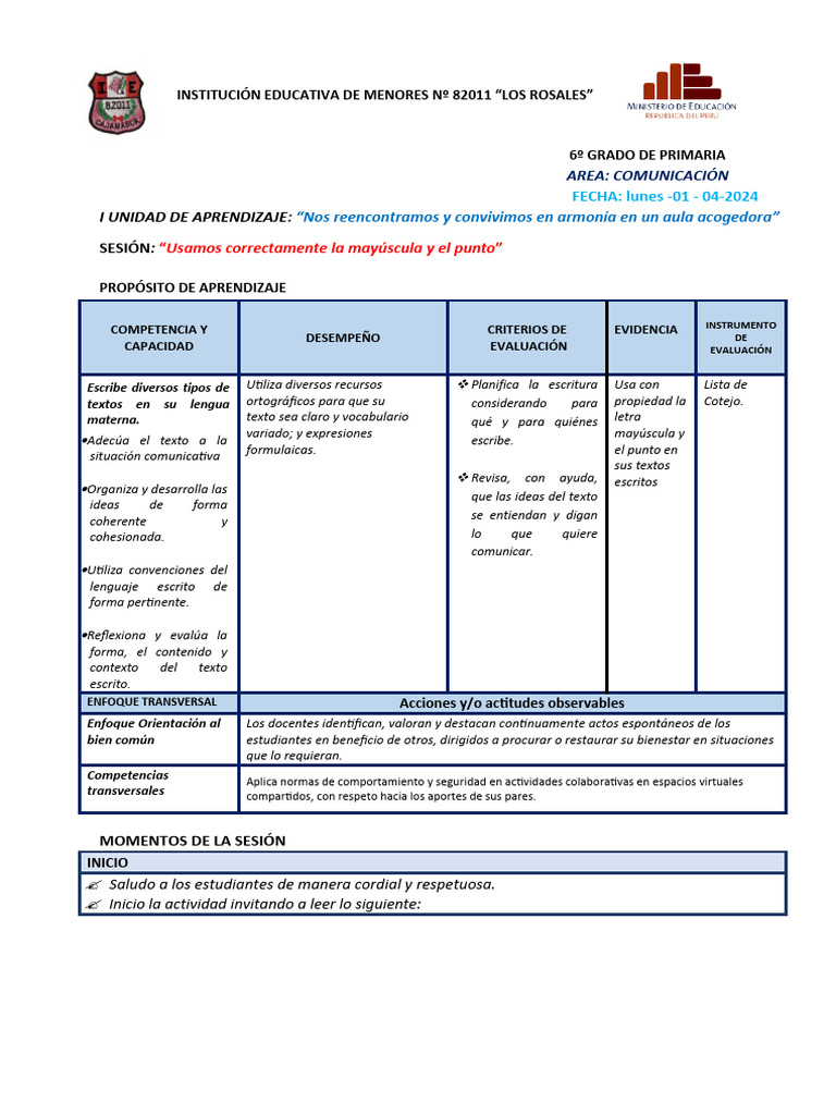 SESIÓN DE COM. Usamos Correctamente La Mayúscula y El Punto | PDF ...