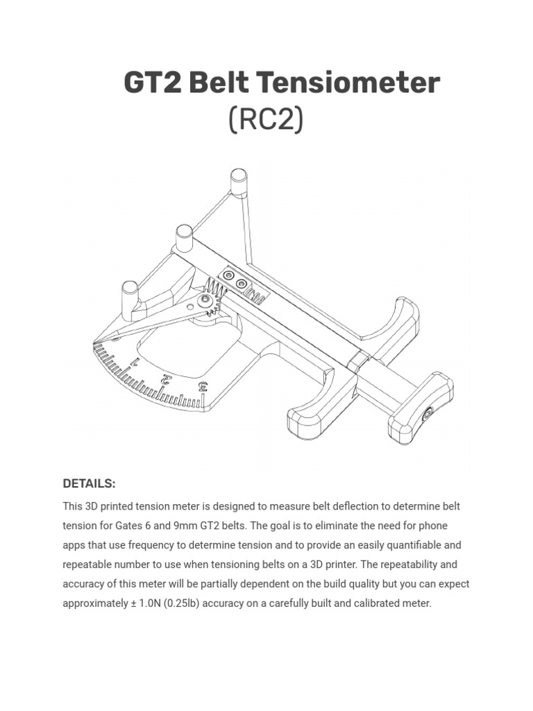 GT2 Tensiometer Assembly Manual | PDF | Belt (Mechanical) | Screw