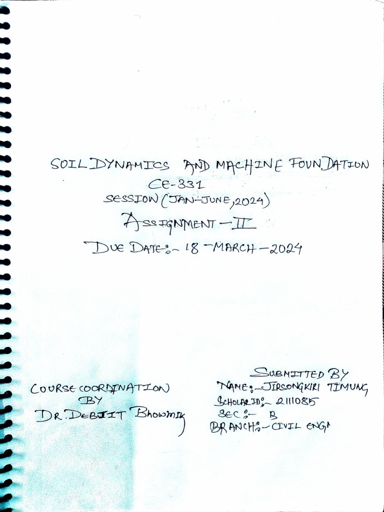 2111085, Assignment 2, Civil, Sec B Soil Dynamics | PDF