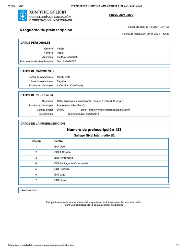 Preinscripción y Matrícula Libre Unificada A Las EOI. 2021-2022 | PDF ...