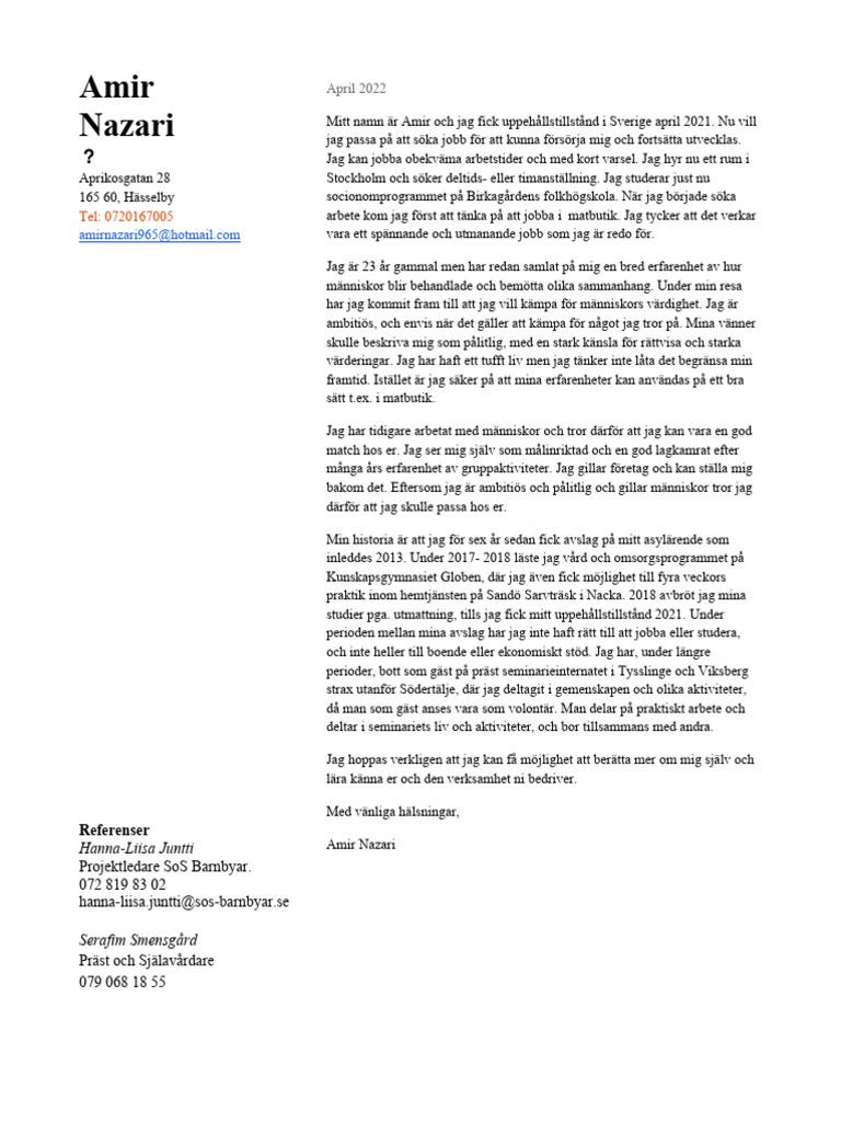 Personligt Brev Amir | PDF