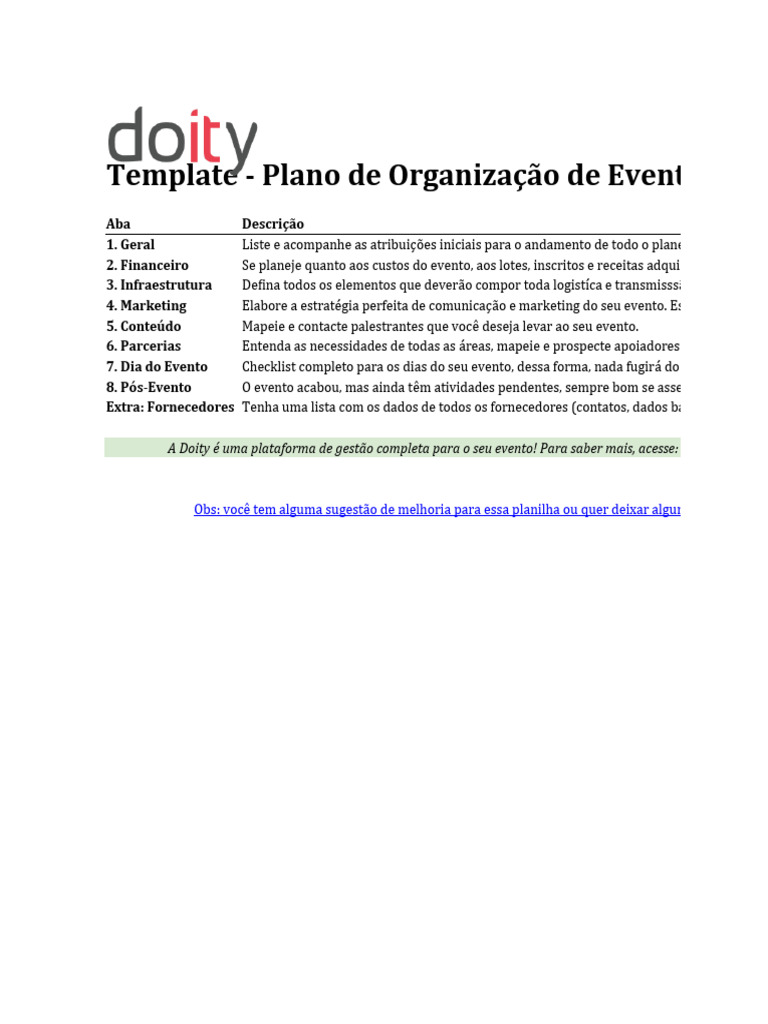 Planilha de Planejamento de Eventos Online - Doity | PDF | Orçamento ...