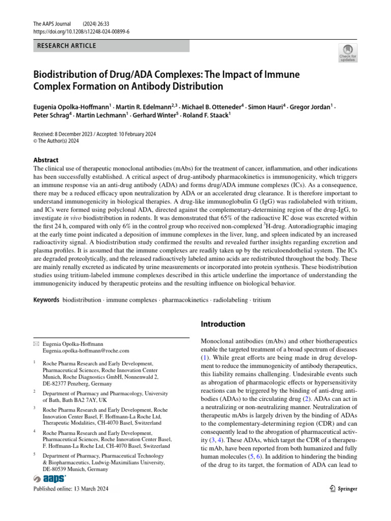 Biodistribution of Drug/ADA Complexes: The Impact of Immune Complex ...
