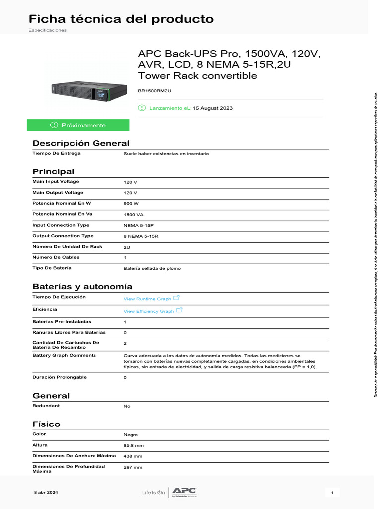APC BackUPS-Pro BR1500RM2U | PDF | Cantidades fisicas | Cantidad