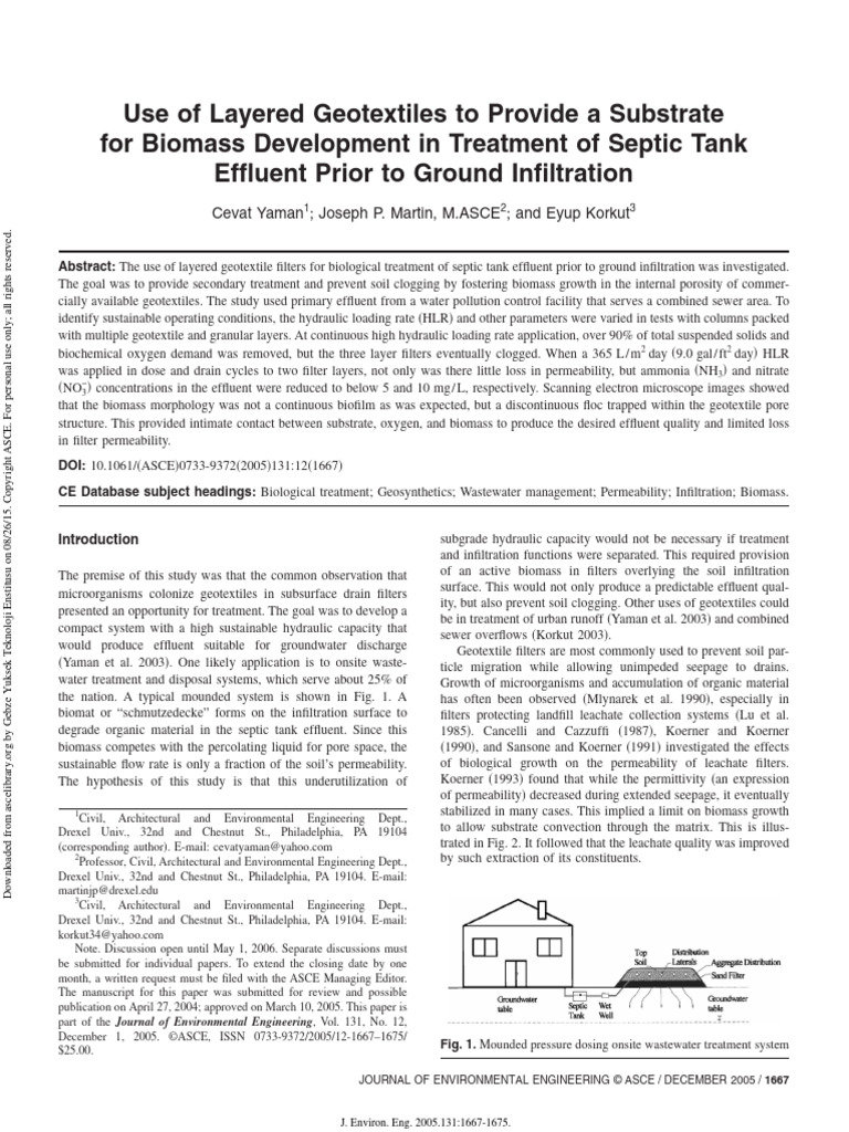 P-Use of Layered GTs To Biomass Dev. in Treatment of Septic Tank Effluent Prior To Ground ...