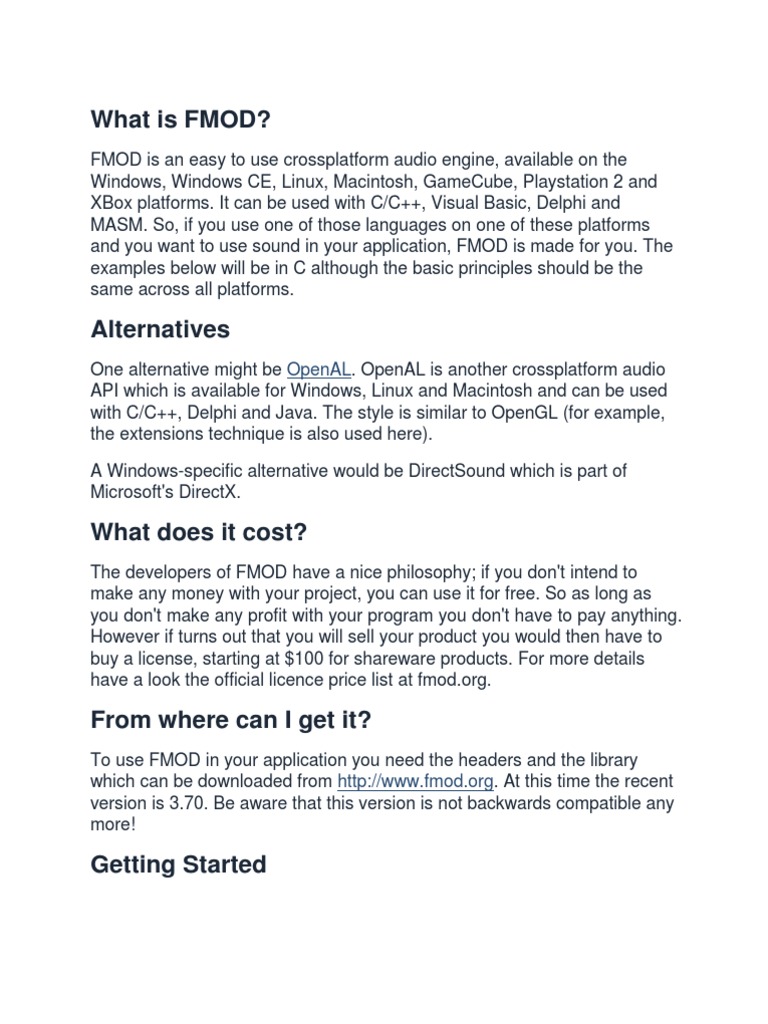 What Is FMOD | PDF | Cross Platform | Library (Computing)
