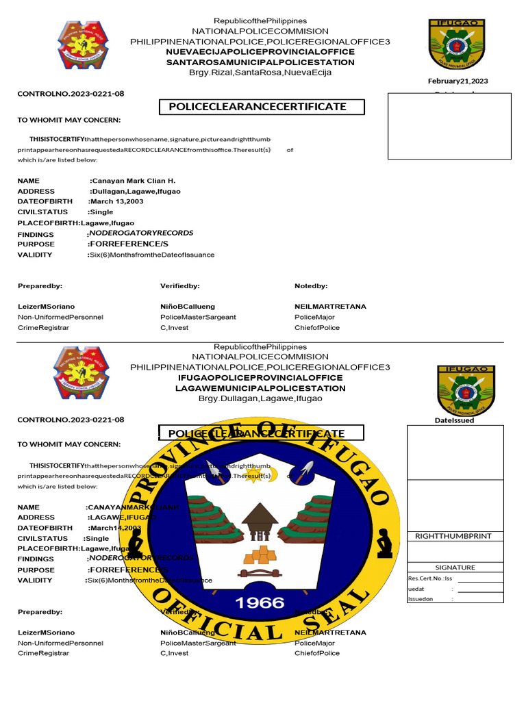 Philippine Police Clearance Certificates | PDF | Social Science