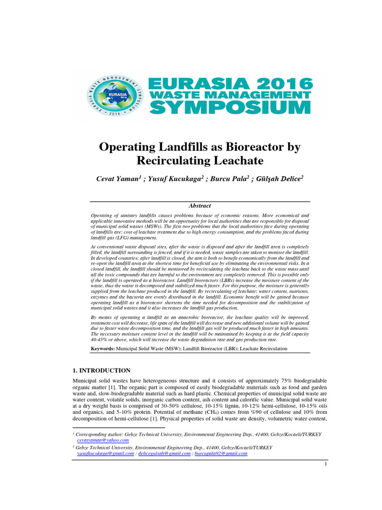 Bioreactor Landfills: Leachate Recirculation Benefits | PDF | Landfill ...