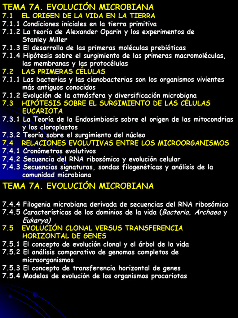 Tema 7a. Evolución Microbiana | PDF | Biología Celular) | Eucariotas