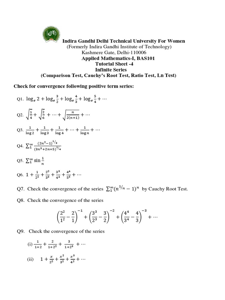 4-Infinite-Series - Comparison, Cauchy's Root, Ratio, LN Test (Infinite ...