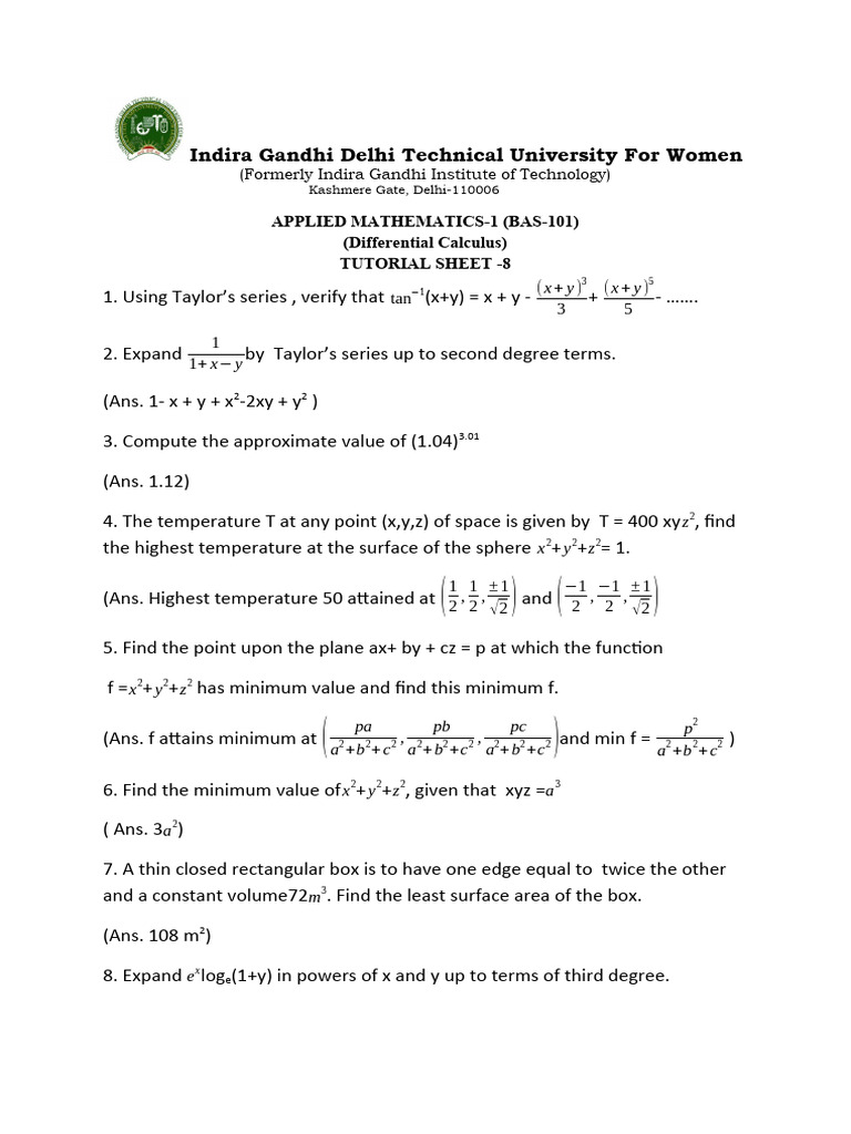 9-Unit 3 Tutorial sheet 9 | PDF