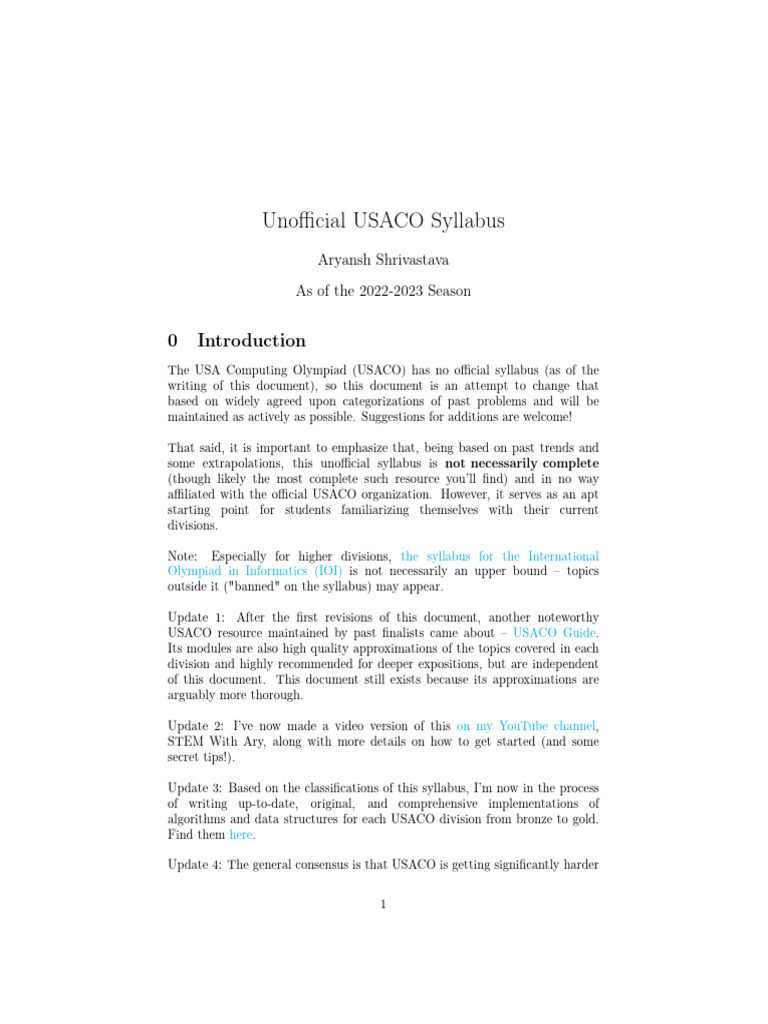 Unofficial Usaco Syllabus | PDF | Computer Programming | Algorithms And Data Structures