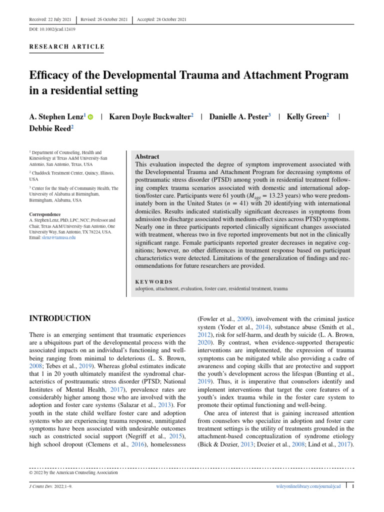 Efficacy of The Developmental Trauma and Attachment Program | PDF ...
