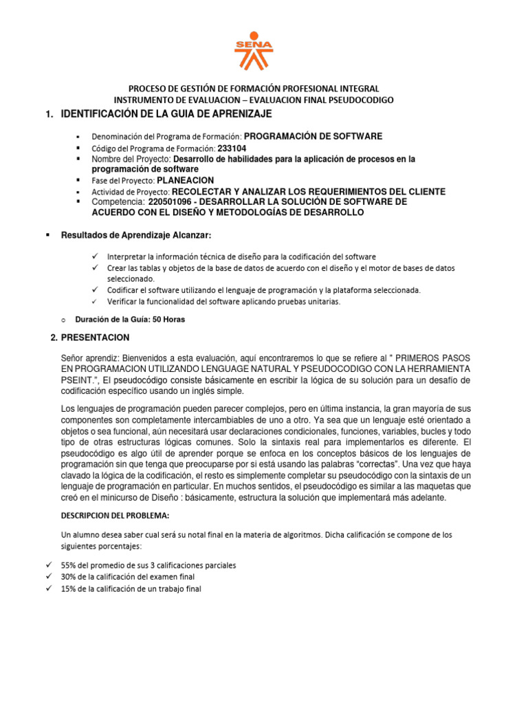 EVALUACION FINAL PSEINT | PDF | Software | Lenguaje de programación