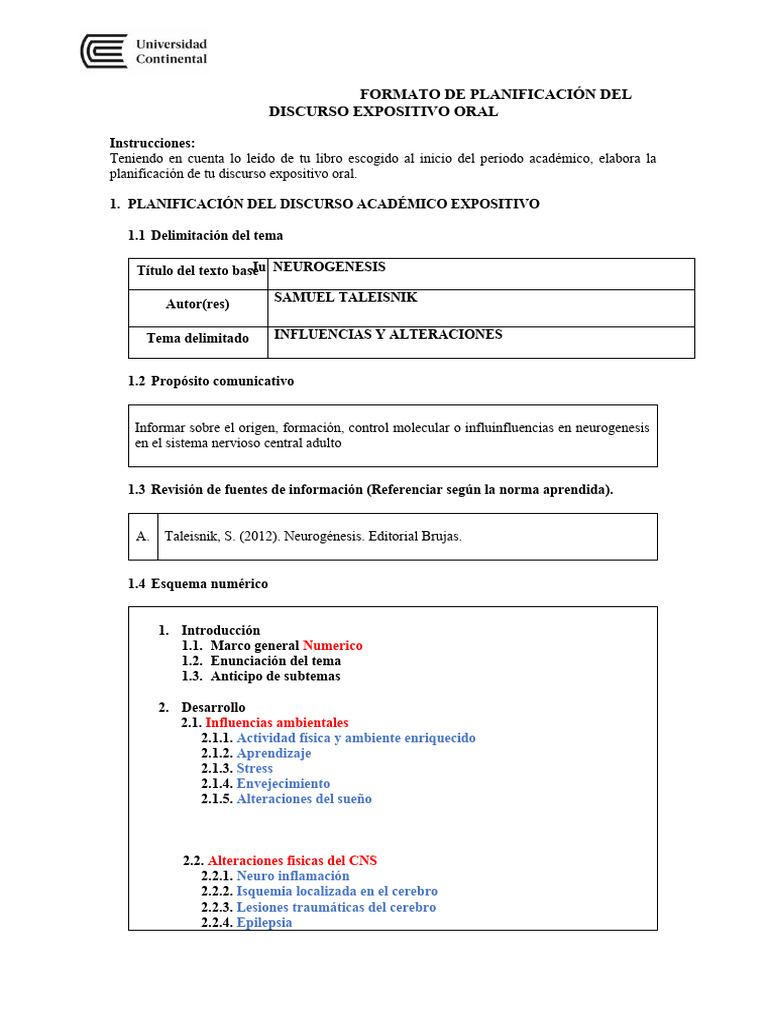 Formato de Planificación Del Discurso Expositivo Oral | PDF ...