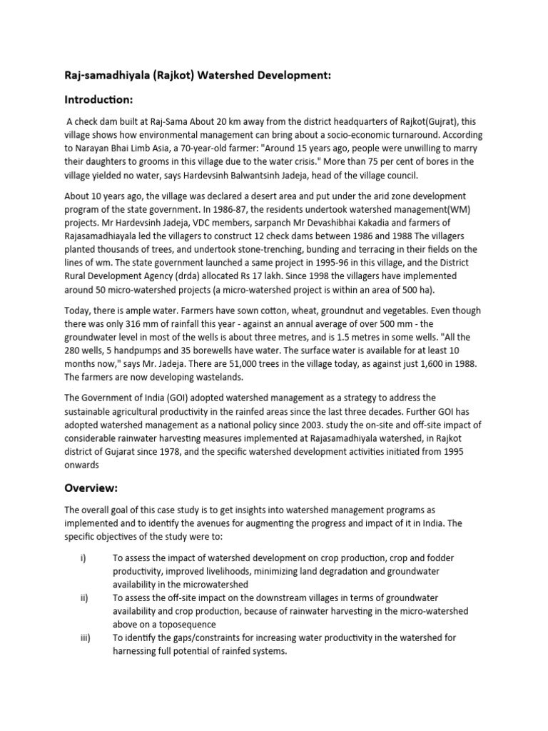 Case Study - Watershed Development | PDF | Soil | Groundwater
