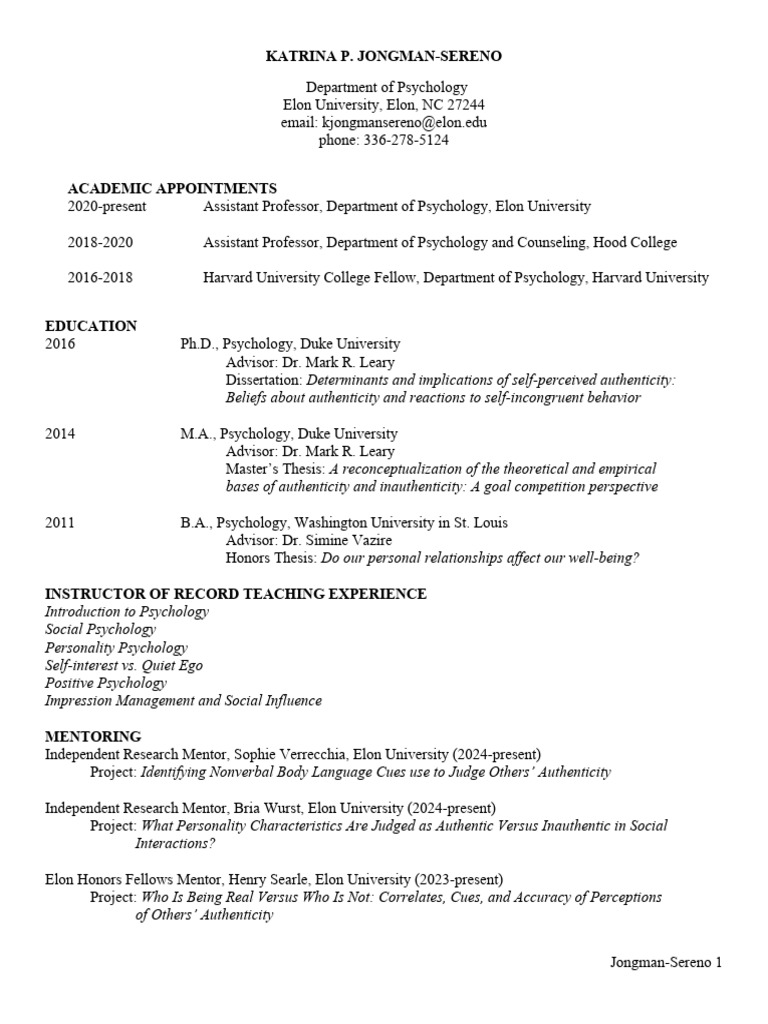 Jongman-Sereno CV 2023 | PDF | Psychology | Social Psychology