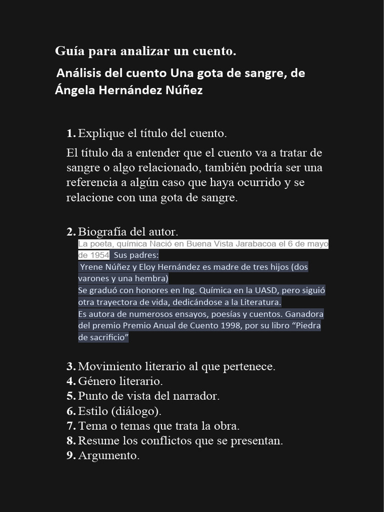 Guía de Análisis de "Una gota de sangre" | PDF | Cuentos | Narración
