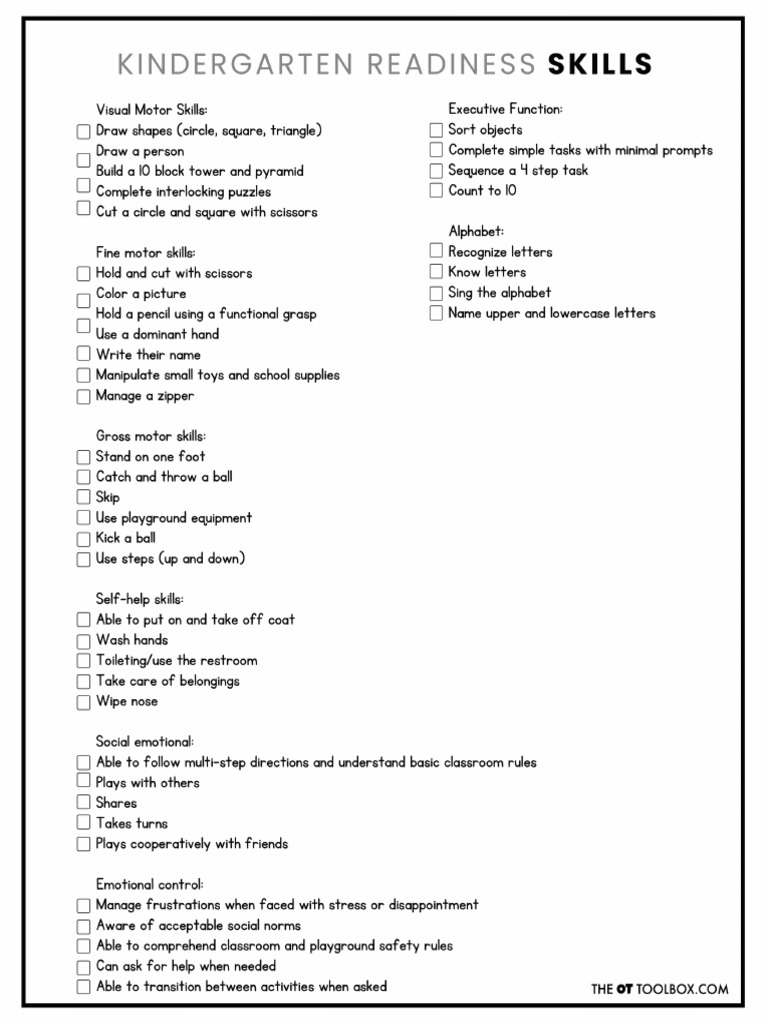 Kindergarten Readiness Checklist 1 | PDF