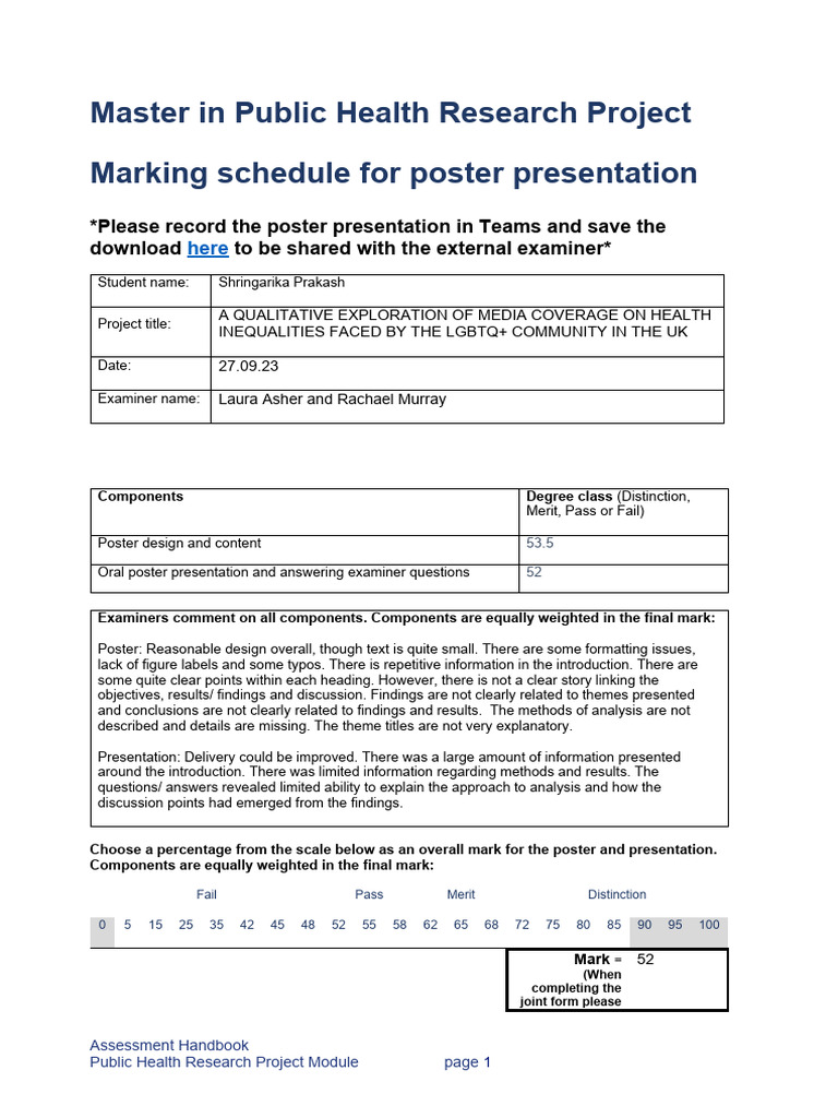 Poster presentation marking schedule_Joint_SPrakash | PDF | Public Health