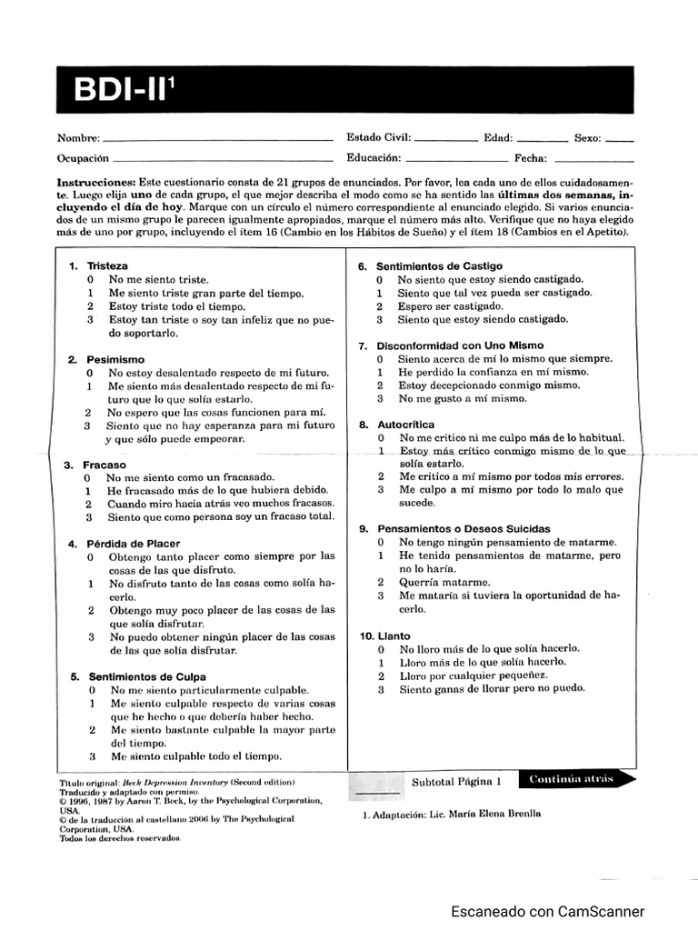Inventario de Depresión de Beck BDI-II | PDF