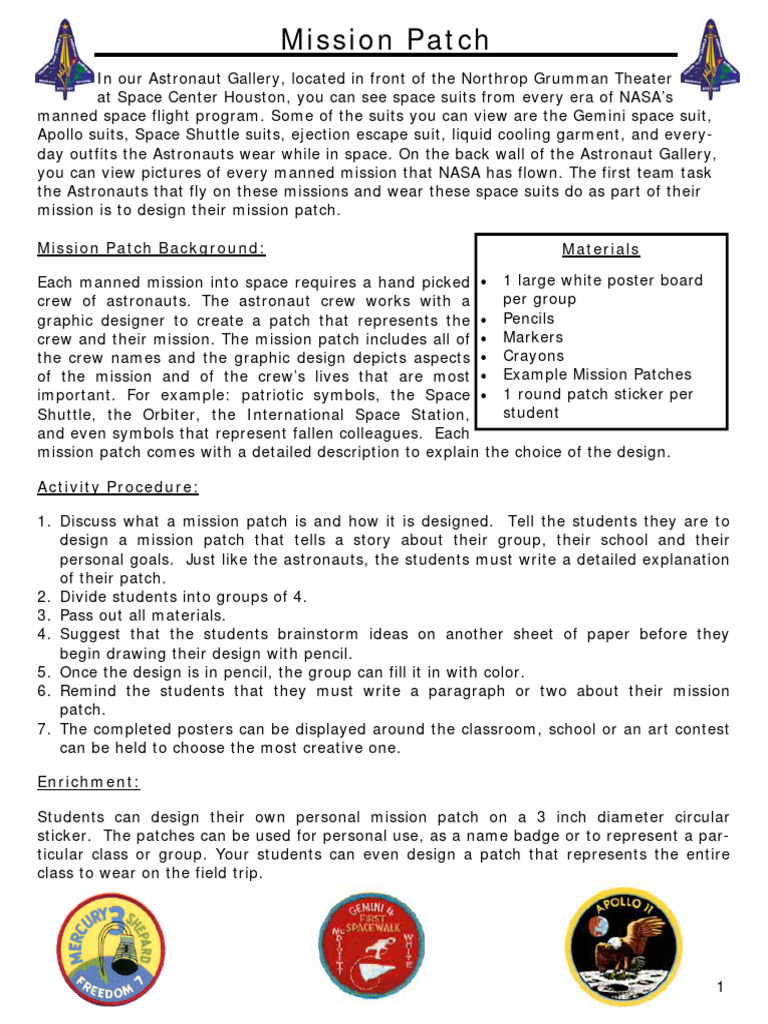 Create Your Own Mission Patch Activity | PDF | International Space ...