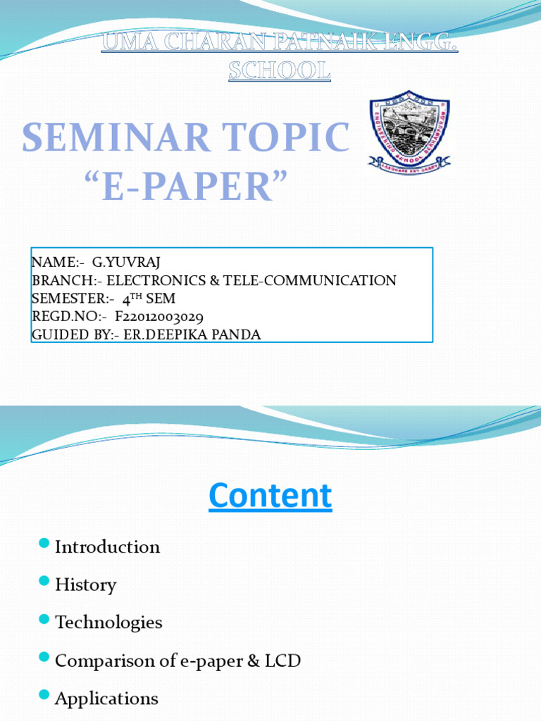 E-Paper Technology Seminar | PDF | Display Technology | Film And Video ...