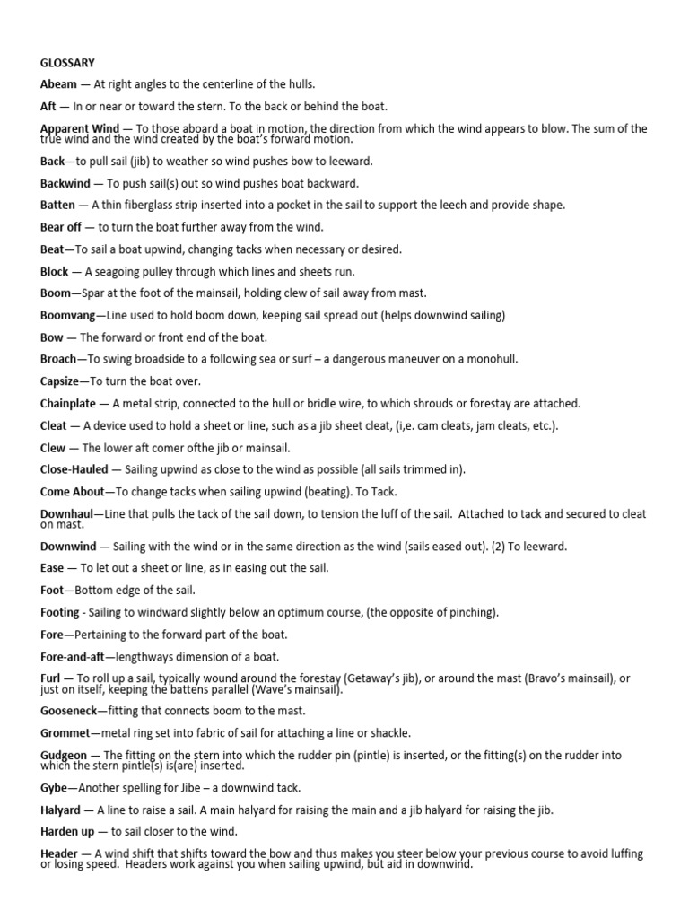 Sailing Glossary | Download Free PDF | Sail | Wound