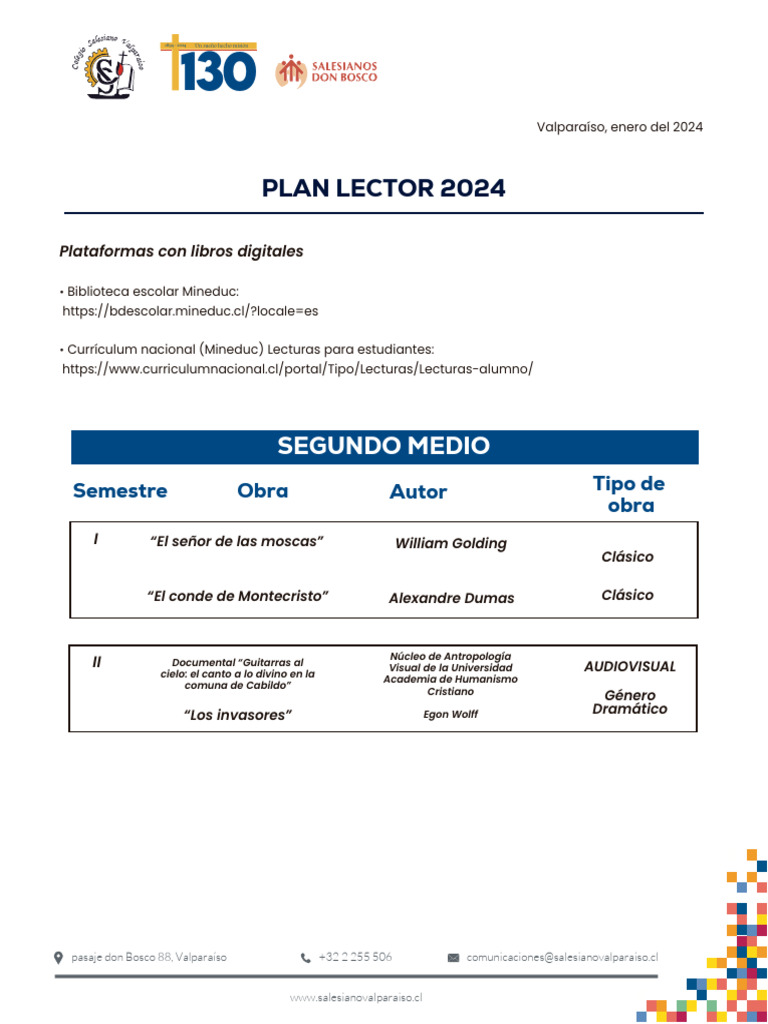 Plan Lector Segundo Medio 2024 | PDF