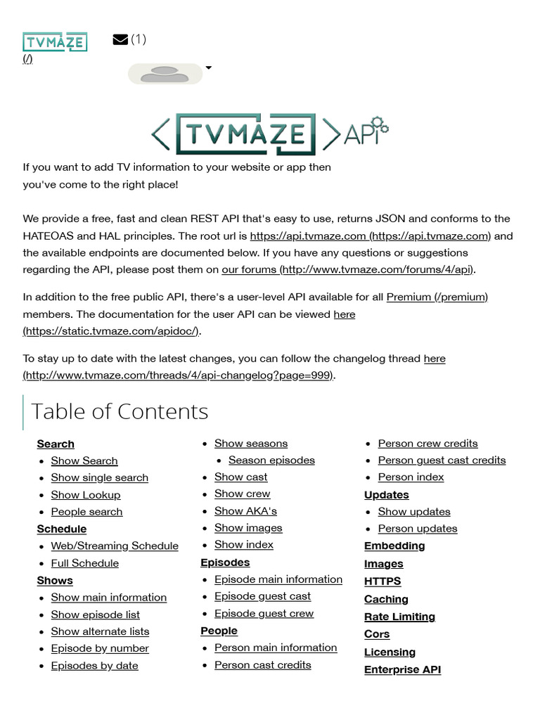 TV API - TVmaze - Add TV Information To Your Website or App | PDF ...