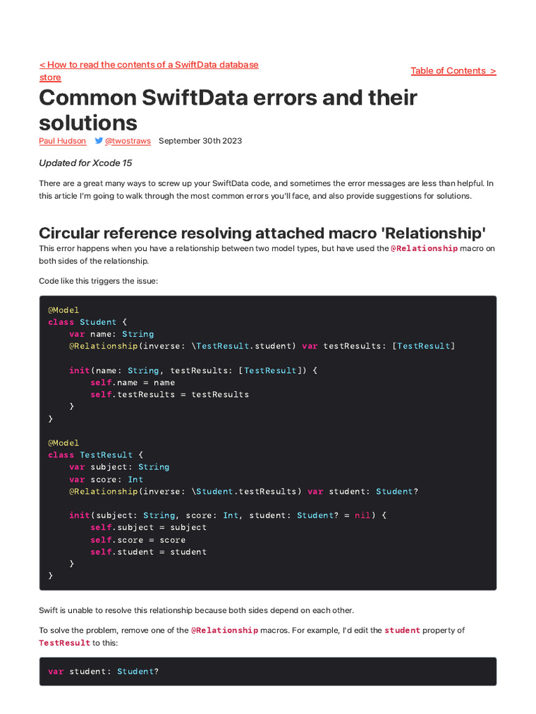 Common SwiftData Errors and Their Solutions - A Free SwiftData by ... Common SwiftData Errors and Their Solutions - A Free SwiftData by ...