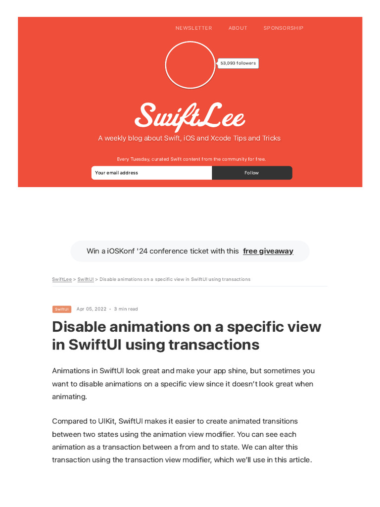 Disable Animations On A Specific View in SwiftUI Using Transactions | PDF | Swift (Programming ...