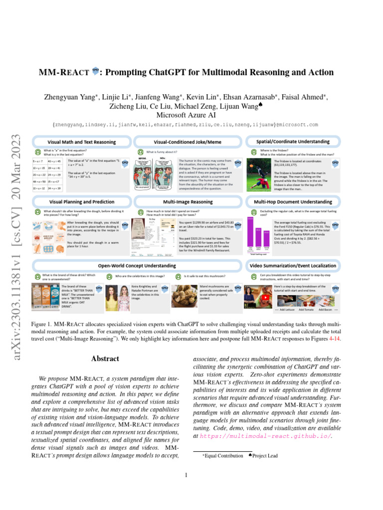 MM-REACT Prompting ChatGPT For Multimodal Reasoning and Action | PDF | Computing | Cognitive Science
