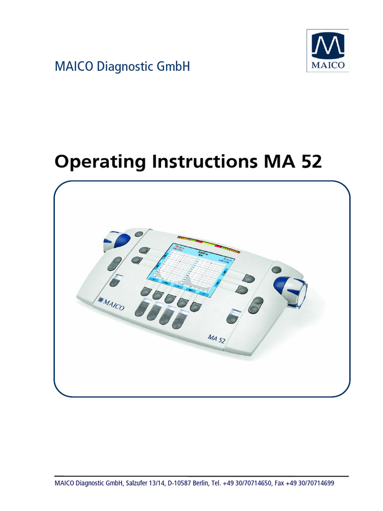 Operating Instructions Ma 52: Maico Diagnostic GMBH | PDF | Headphones | Hearing