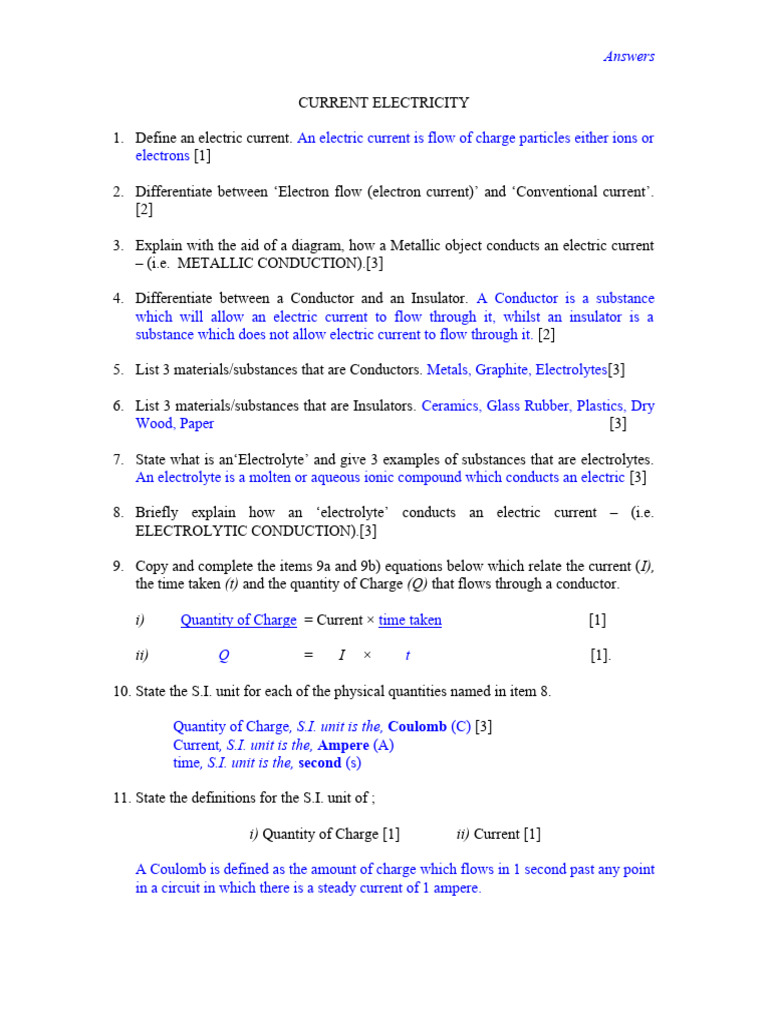Current Electricity Concepts and Calculations | PDF | Electric Current ...