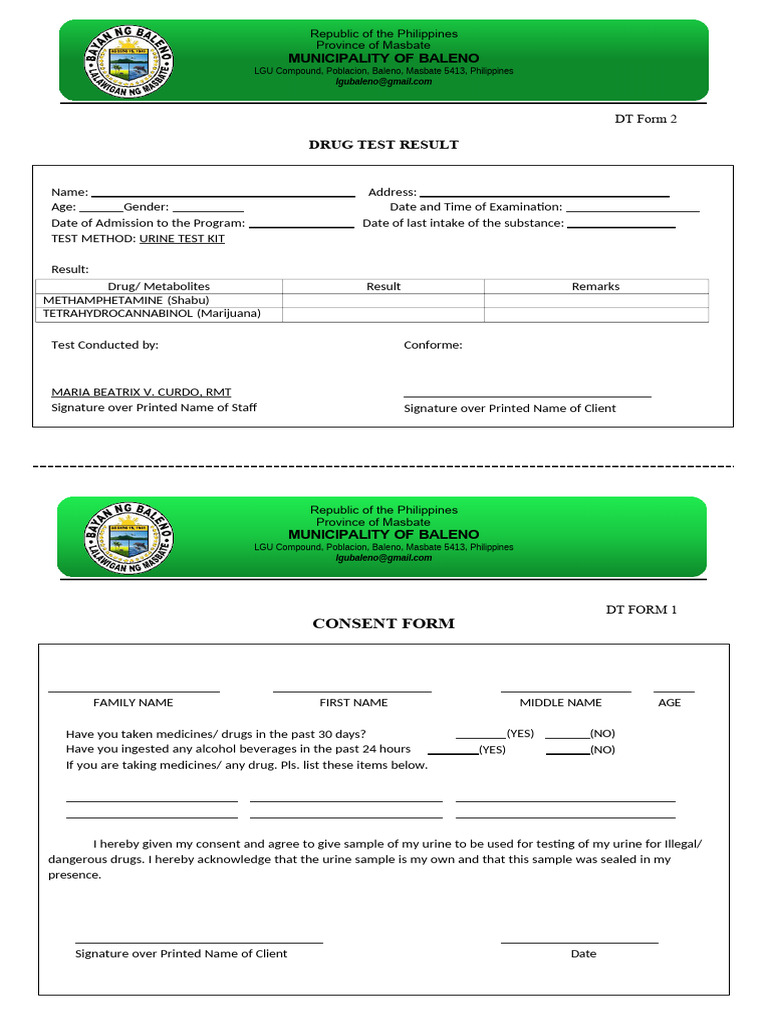 Drug Test Form | PDF | Drug Test | Medicine