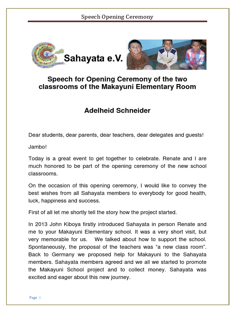 Speech Opening-Ceremony Makayuni Final | PDF | Wellness | Lifestyle