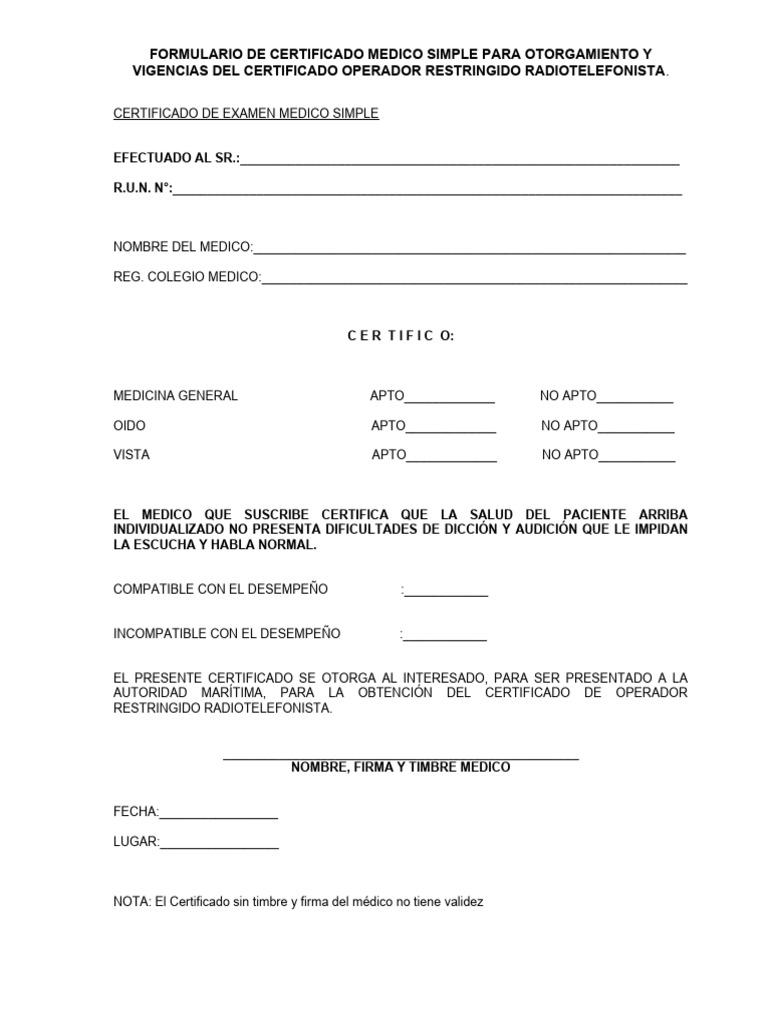 Cert. Medico Radio Operador | PDF