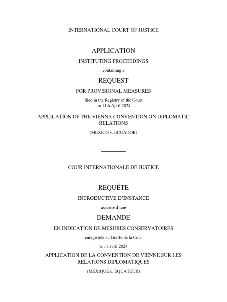 Demanda de México Contra Ecuador Ante La ICJ | PDF | Treaty | Diplomatic Mission