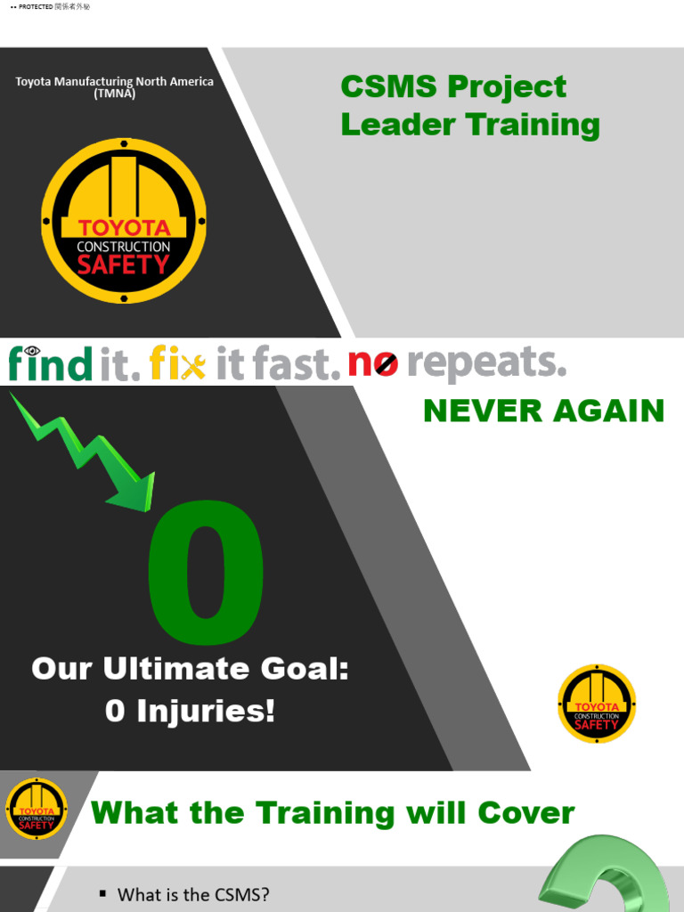 Toyota CSMS Project Leader Training | PDF | General Contractor | Safety