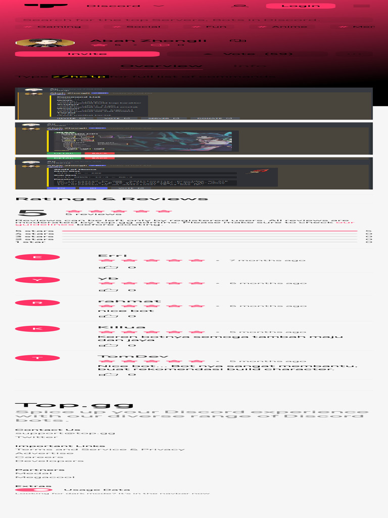 Abah Zhongli Discord Bot Top.gg | PDF