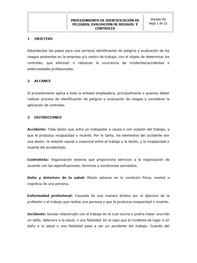 Anexo N°1 Procedimiento de IPER v2 | PDF | Riesgo | Evaluación de riesgos