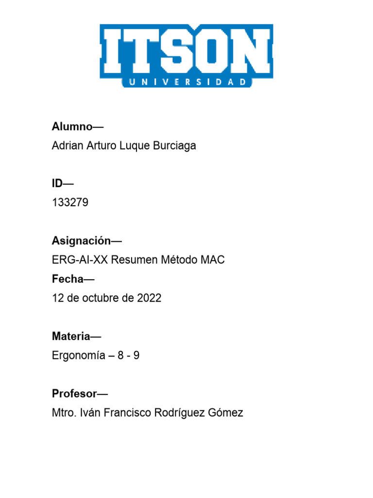 ERG-AI-XX Resumen Método MAC | PDF | Factores humanos y ergonomía