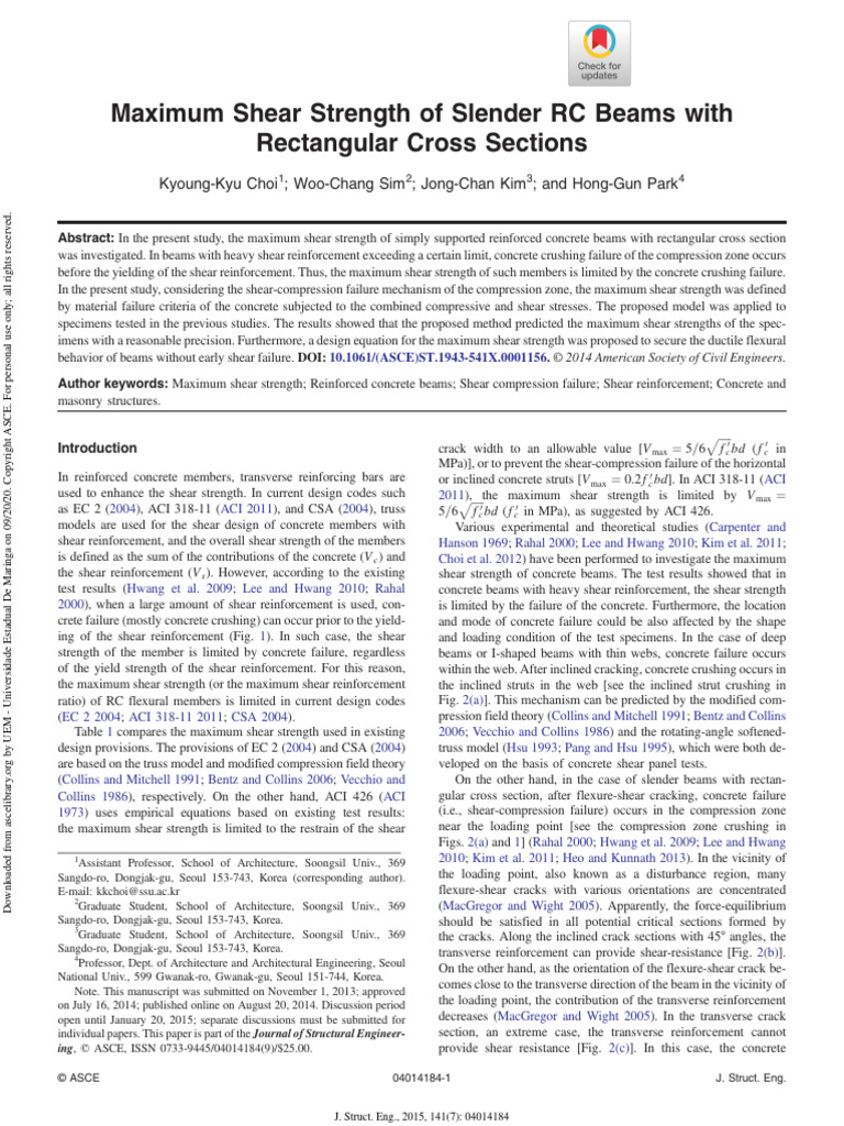 Maximum Shear Strength of Slender RC Beams With | PDF | Strength Of ...