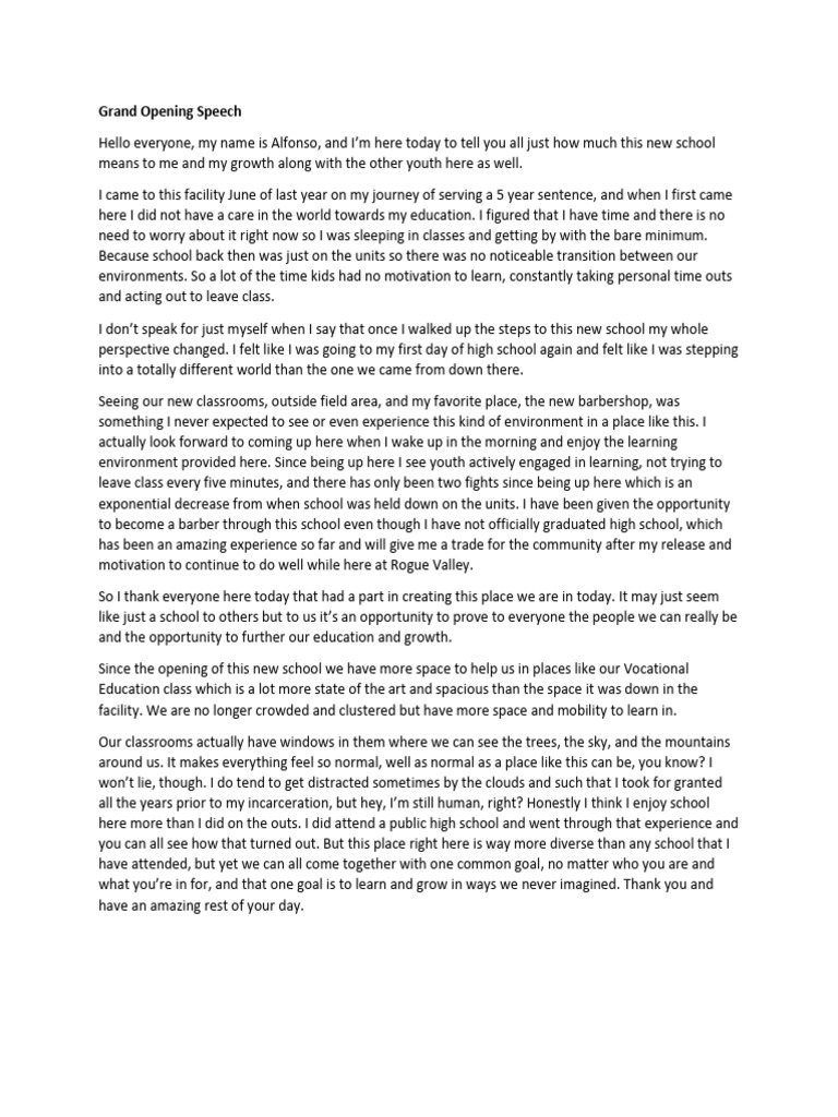 Grand Opening Speech | PDF | Experience